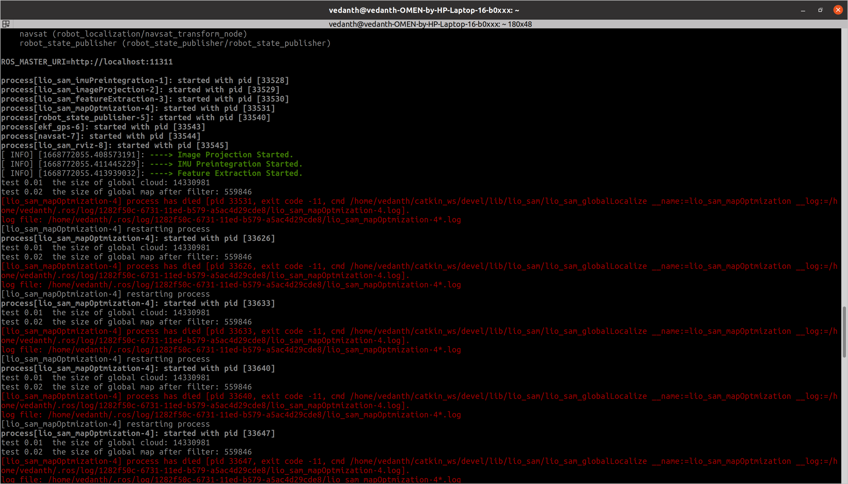 [lio_sam_mapOptmization-4] process has died [pid 33731, exit code -11 · Issue #3 · Gaochao-hit ...