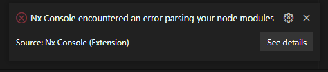 After migrating to NX 13: "Nx Console encountered an error parsing your ...