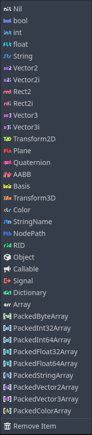 Connections dialog Extra Call Argument menu is missing many types · Issue #60544 · godotengine ...