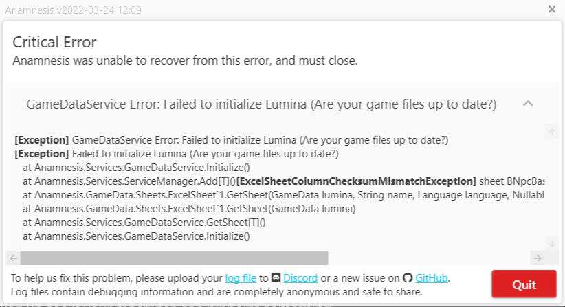 Lumina Error · Issue 962 · Imchillinanamnesis · Github