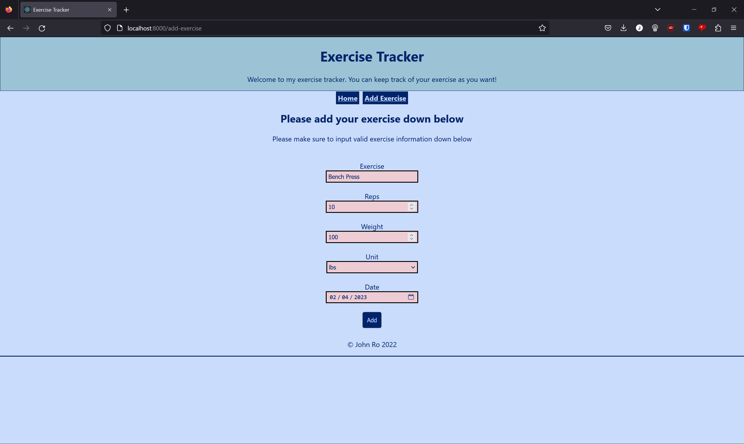 GitHub - jmr54/Exercise-Tracker: CS-290 Final Project. Exercise Tracker.