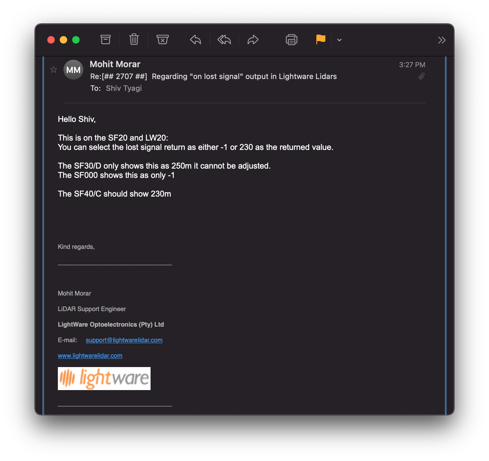 AP_RangeFinder: handle lightware SF11 output of 130m on loss of signal ...