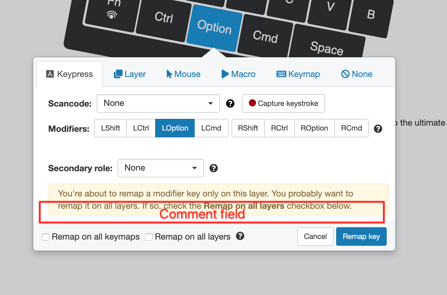 Feature request: Field to enter comments i.r.o. keys · Issue #1293 · UltimateHackingKeyboard ...