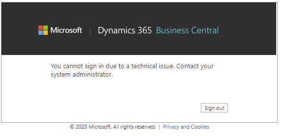 Error login web client in new sandbox container: "You cannot sign in due to a technical issue ...