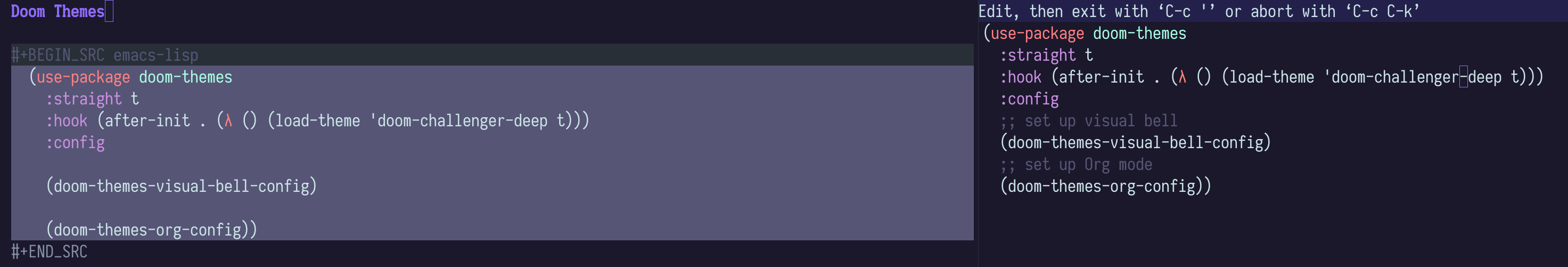 `challenger-deep` comments in active Org source blocks are illegible · Issue #390 · doomemacs ...