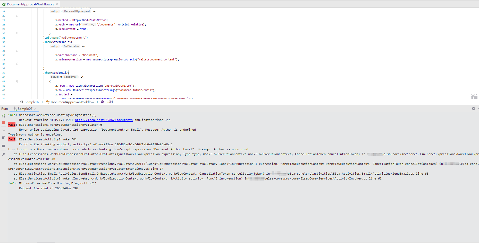 Error while evaluating JavaScript expression "Document.Author.Email". Message: Author is ...