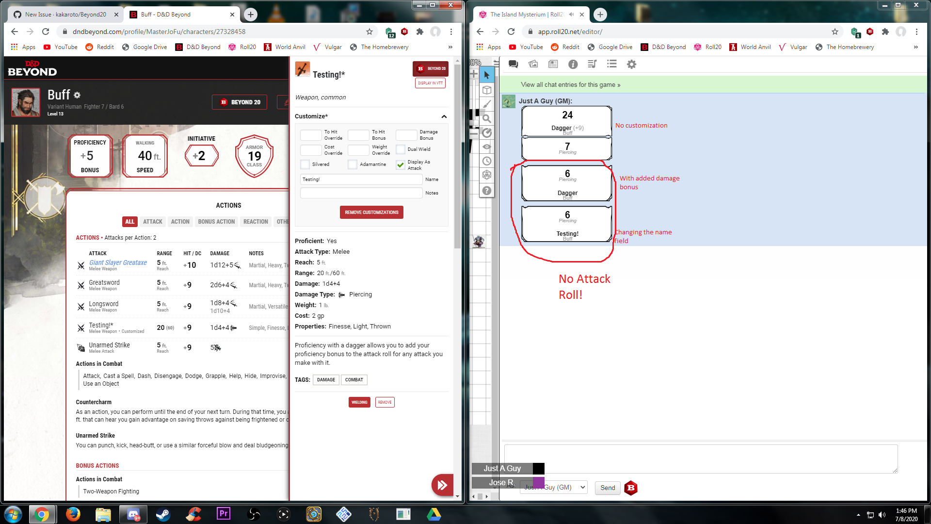 "Customize" Tab in the weapon sidebar breaks attack rolls · Issue #437 · kakaroto/Beyond20 · GitHub