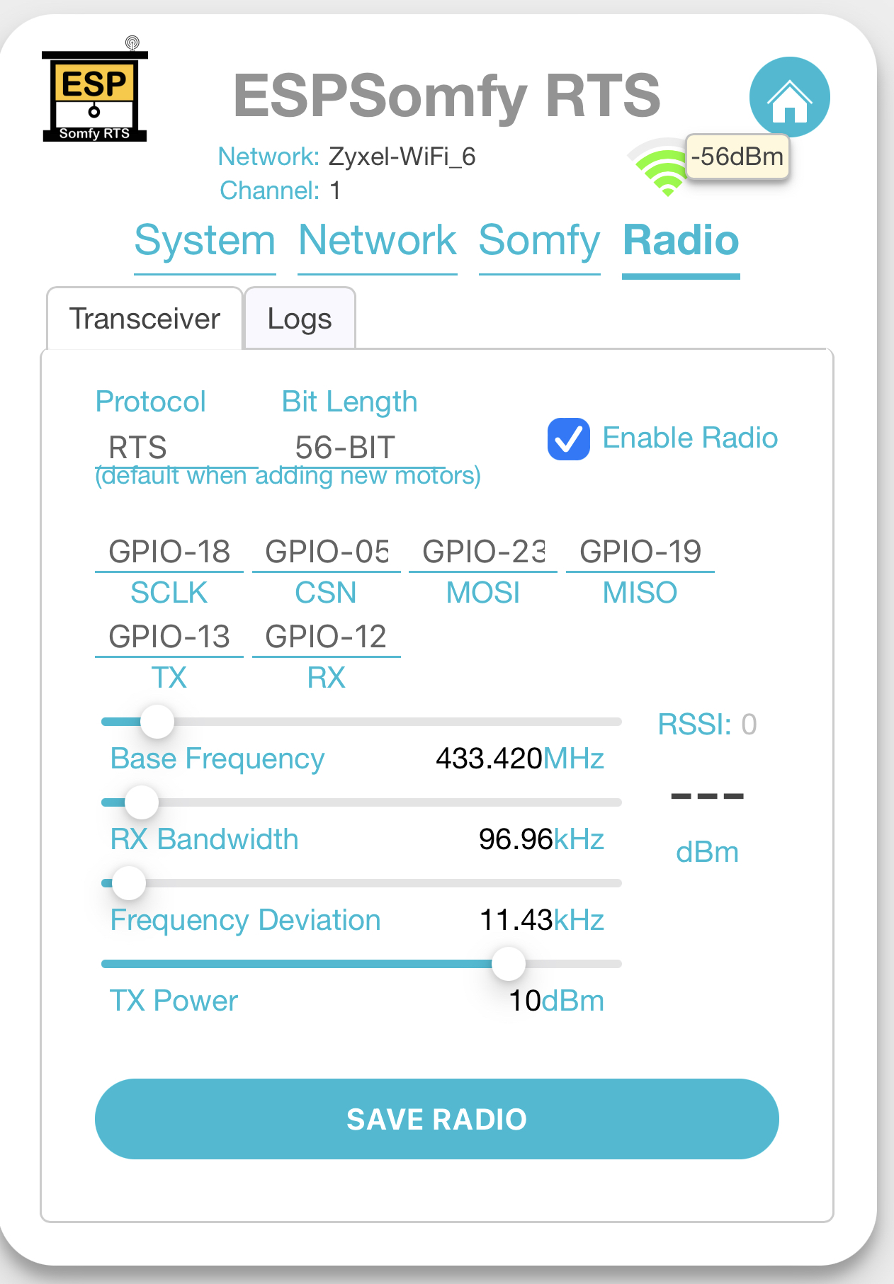 Radio activated but no signal is being picked up, no RSSI · Issue #120 · rstrouse/ESPSomfy-RTS ...