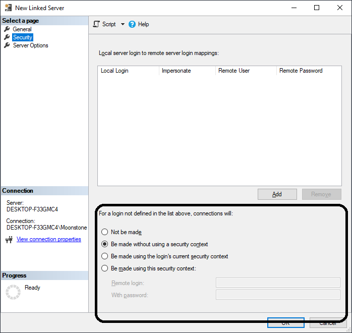 New-DbaLinkedServer: allow for updates to the security context setting ...