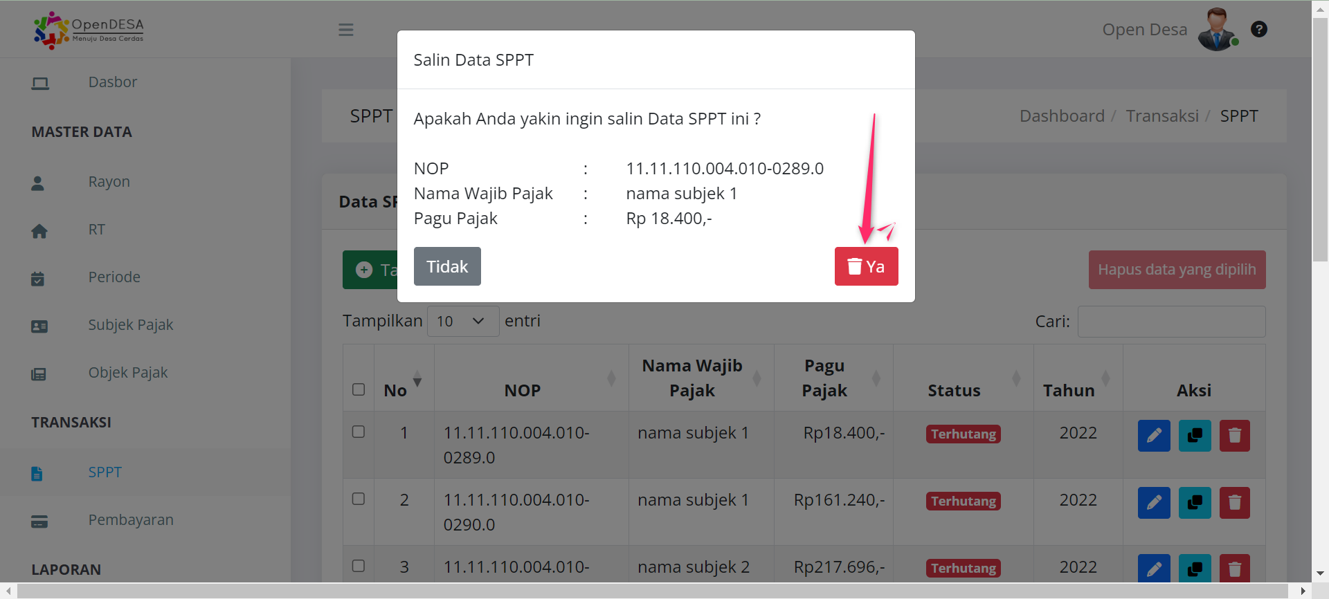 BUG: Icon tombol Salin SPPT menggunakan icon hapus dan warna ...