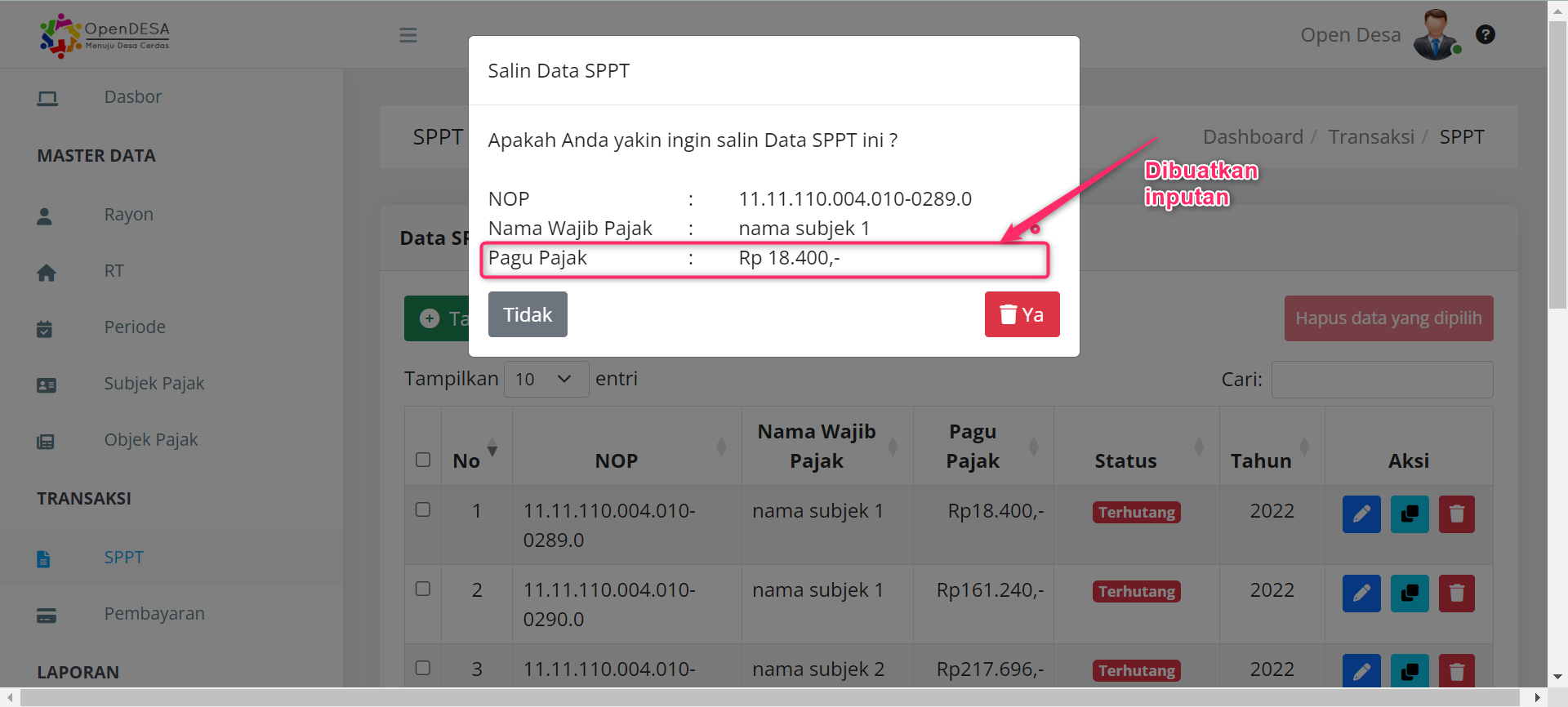 Input Pagu Pajak Ketika Salin Data SPPT tahun sebelumnya · Issue #131 · OpenSID/wiki-pbb · GitHub
