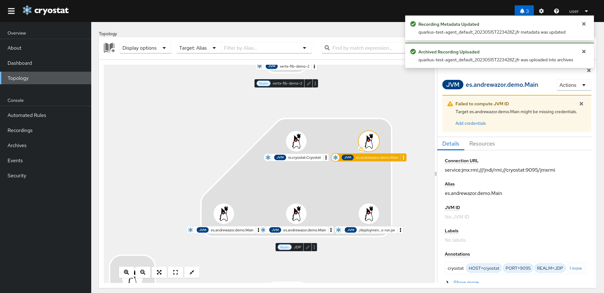 [Bug] Topology Warning Resolver might not be accurate · Issue #1033 · cryostatio/cryostat-web ...