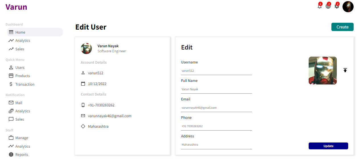 GitHub - varun406/react-admin-panel