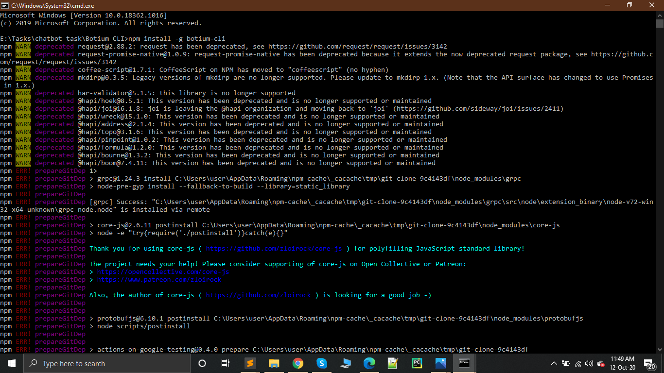 Issue during installation command "npm install -g botium-cli" · Issue #39224 · angular/angular ...