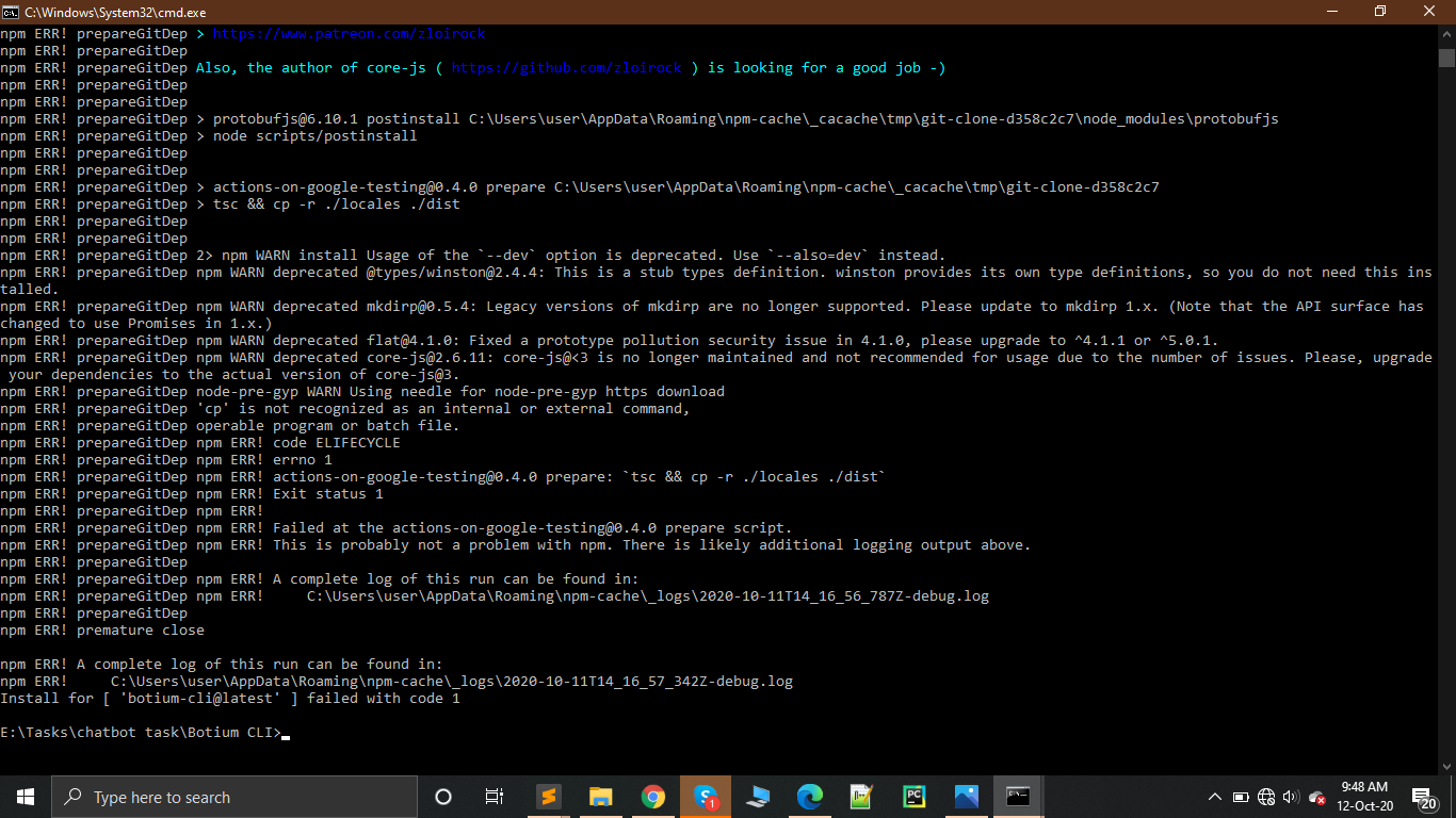 Issue during installation command "npm install -g botium-cli" · Issue #39224 · angular/angular ...