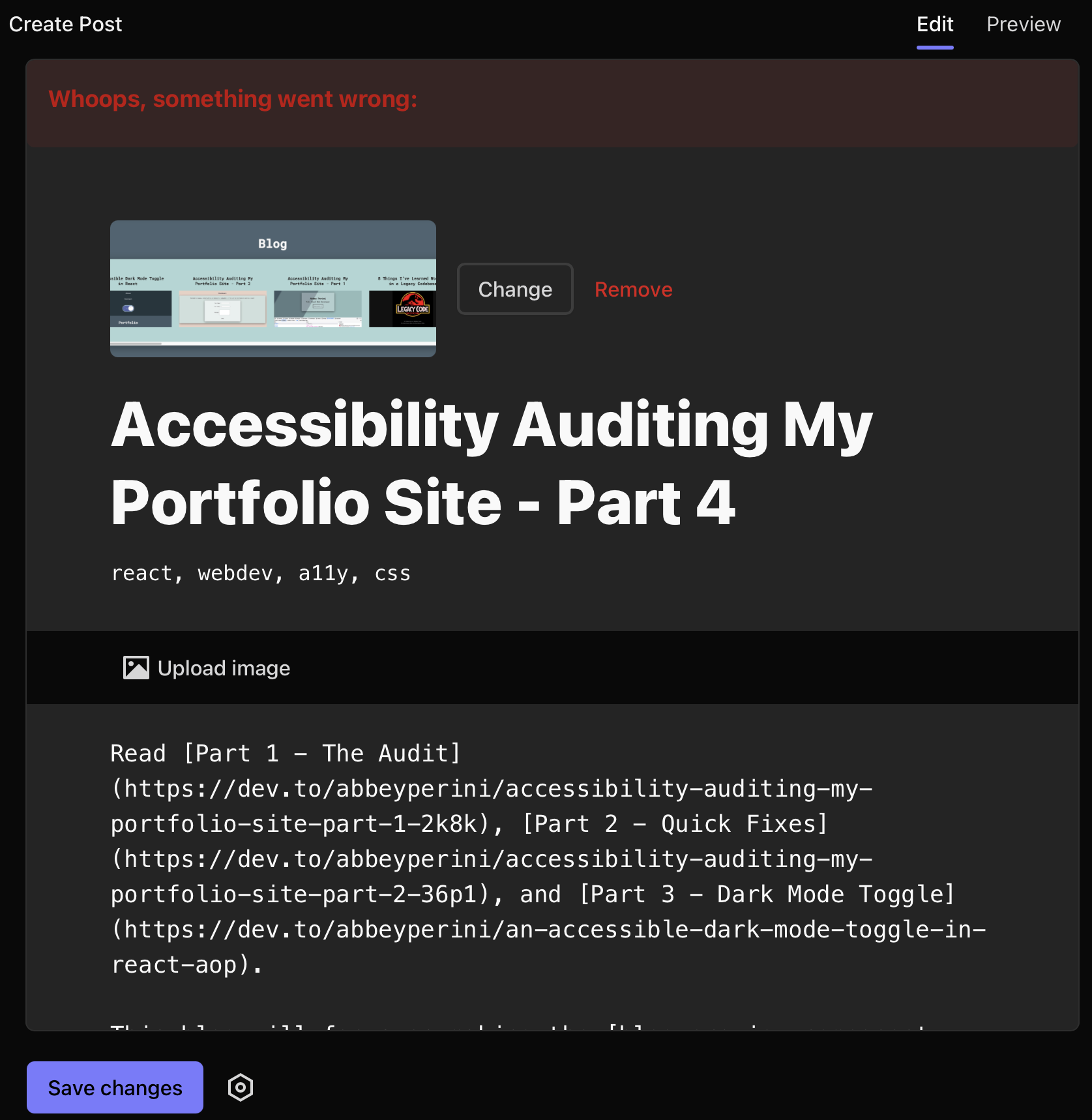 Can't edit my blog after trying to add it to a series · Issue #15446 · forem/forem · GitHub