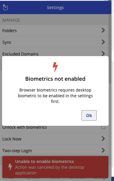 Browser integration/Biometric not working (Chrome/MacOS) · Issue #797 · bitwarden/desktop · GitHub