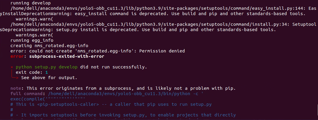[linux]Install yolov5-obb error: could not create 'nms_rotated.egg-info': Permission denied ...