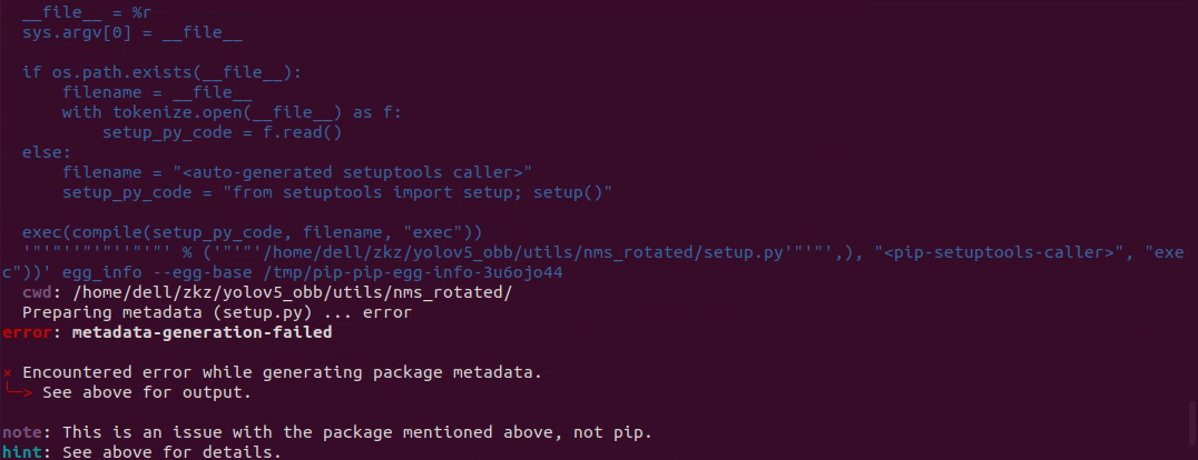 [linux]Install yolov5-obb error: could not create 'nms_rotated.egg-info': Permission denied ...