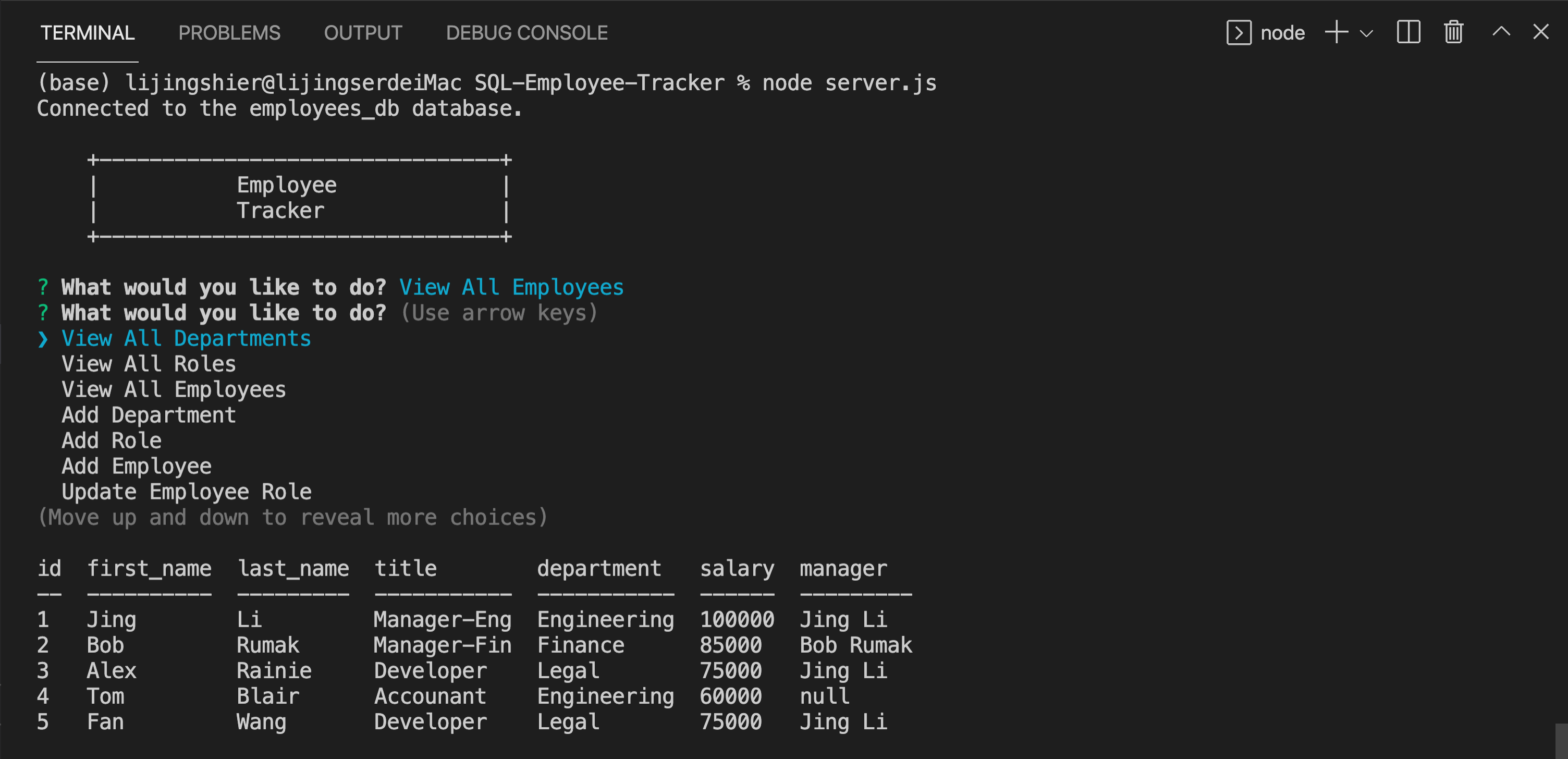 GitHub - lijing-code/SQL-Employee-Tracker