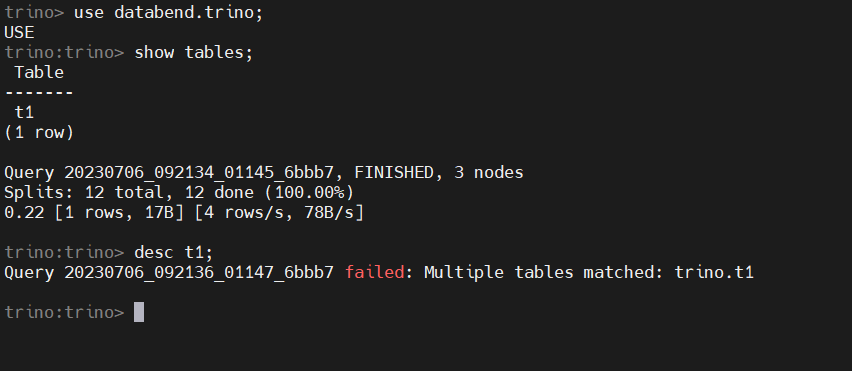 Execute Describe Table When Using Trino Mysql Connector Got Failed Exception Multiple Tables