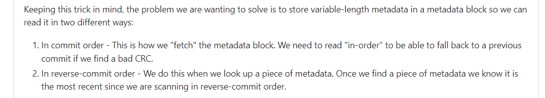 Reading metadata block in "commit order", and "reverse commit order ...