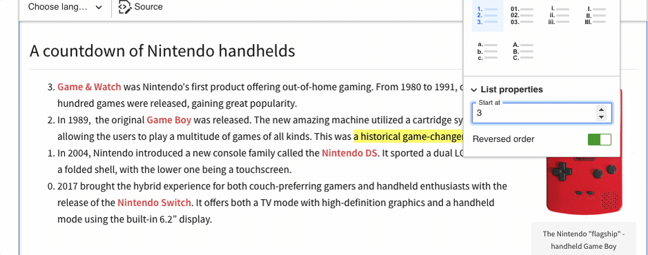 Odd behaviour for reversed numbered list starting with 1 · Issue #13050 · ckeditor/ckeditor5 ...
