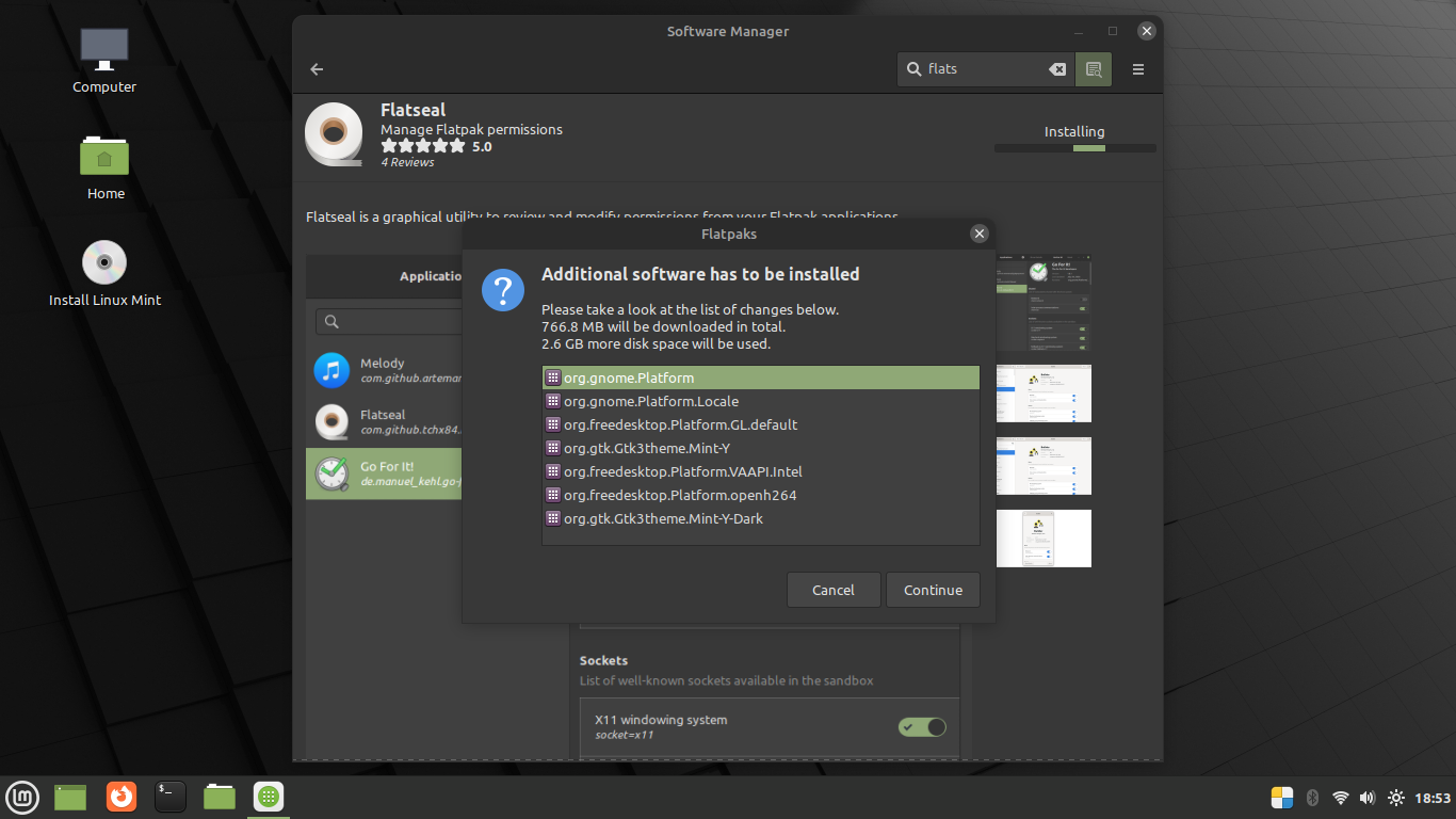 [Feature request] Add a note regarding the size of downloaded files for Flatpak applications ...