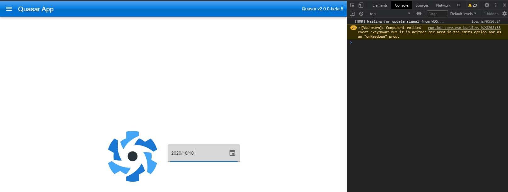 QV2: [Vue Warn] Component emitted event "keydown" but it is neither declared in the emits option ...