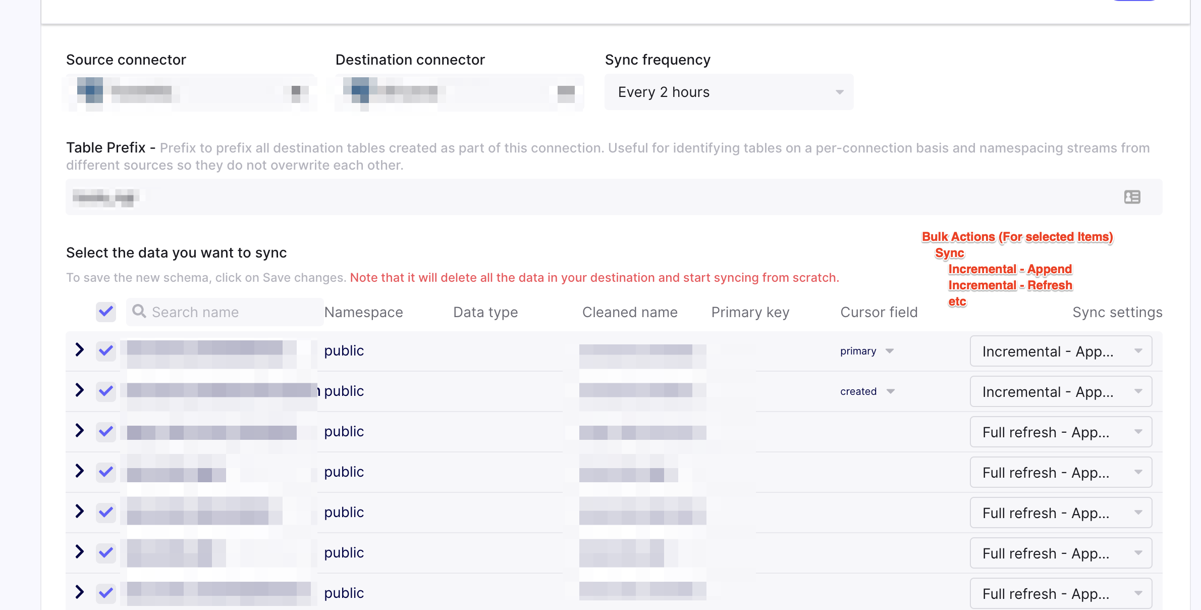 Connection Page: Have Bulk/Multiple Sync Settings · Issue #4226 · airbytehq/airbyte · GitHub