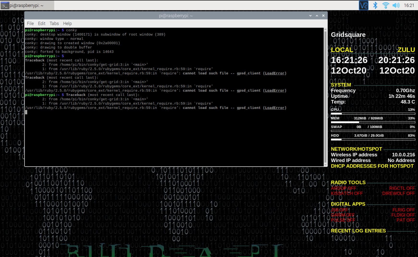 No Gridsquare or time update with connected GPS in Conky · Issue #159 · km4ack/pi-build · GitHub