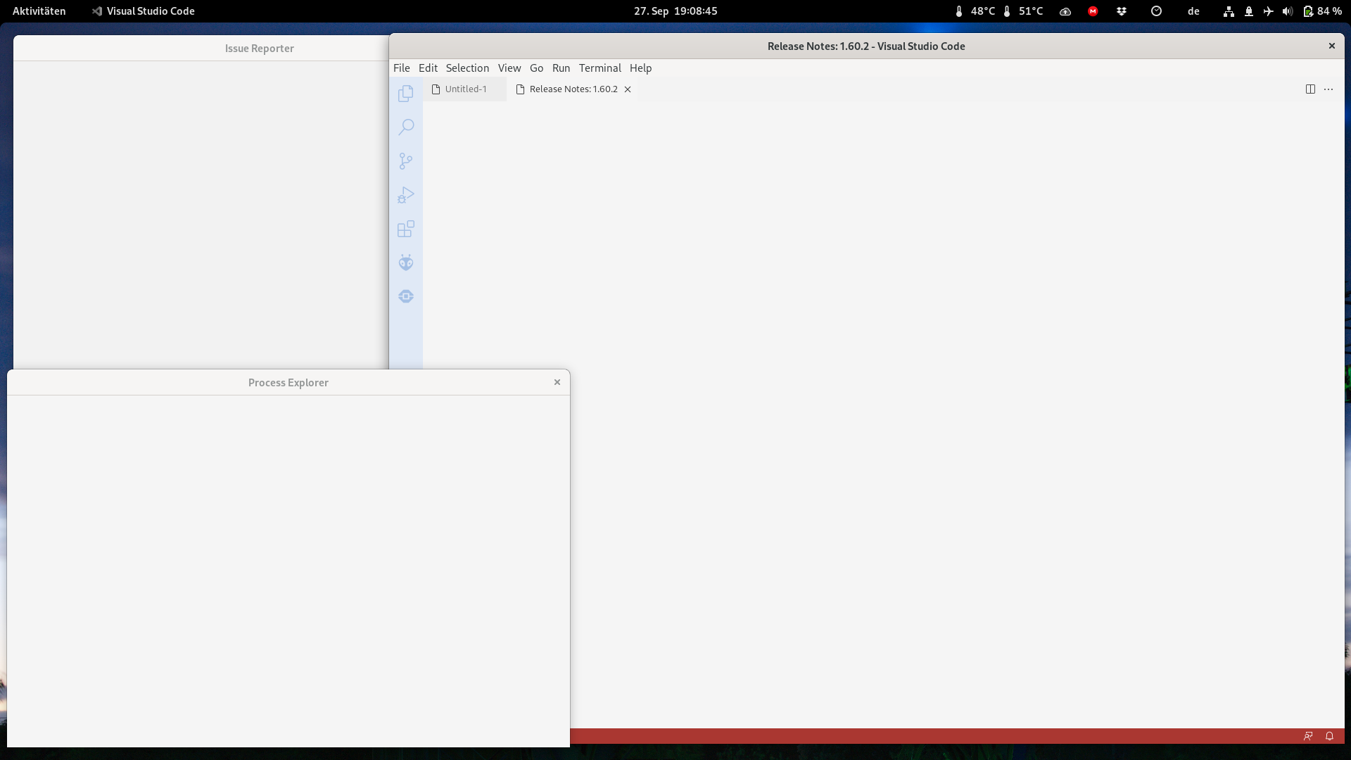 Blank preview, blank issue reporter, blank process explorer ... · Issue ...