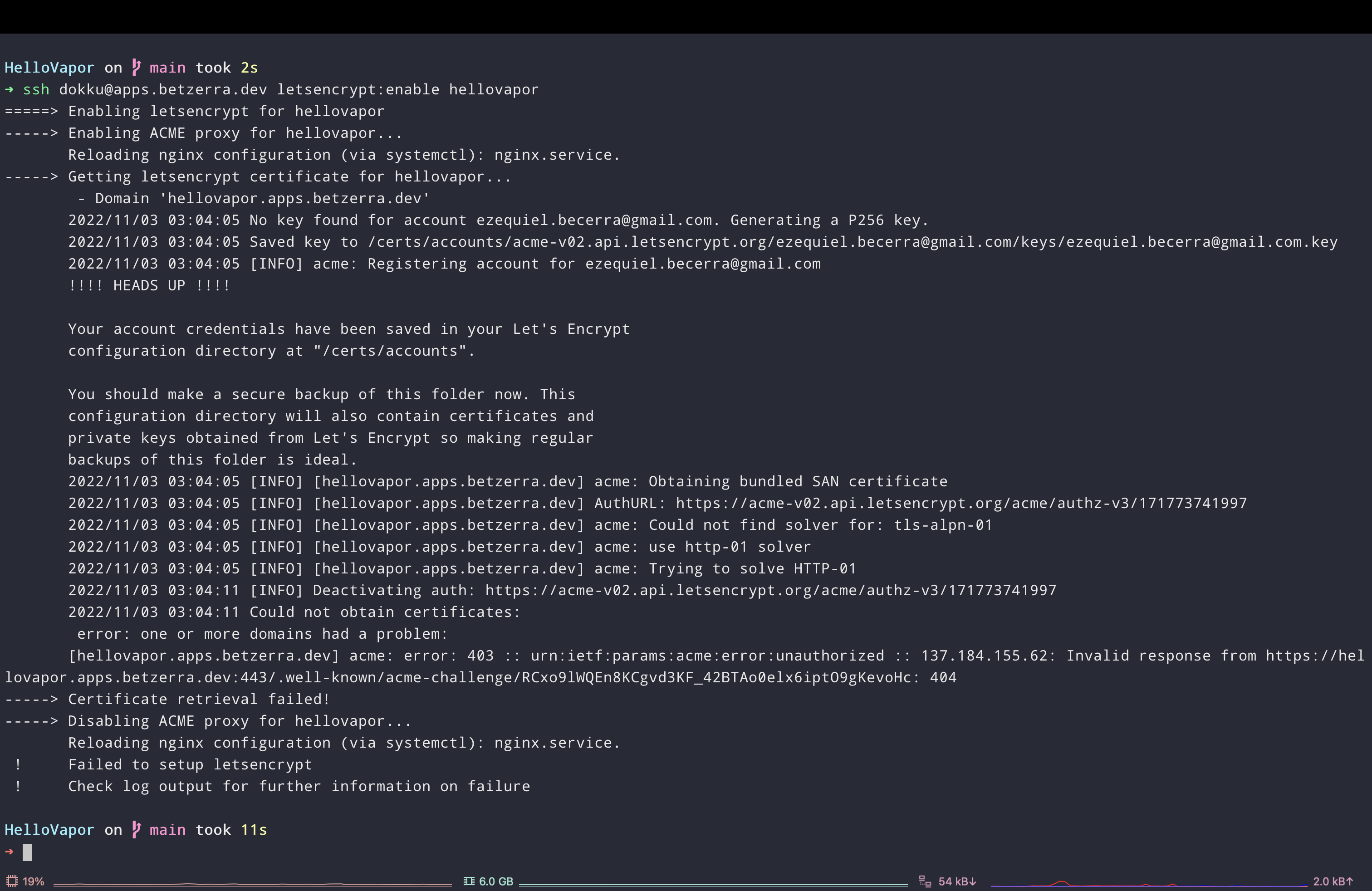 Issue When Running Dokkus Letsencrypt Plugin · Issue 2911 · Vaporvapor · Github