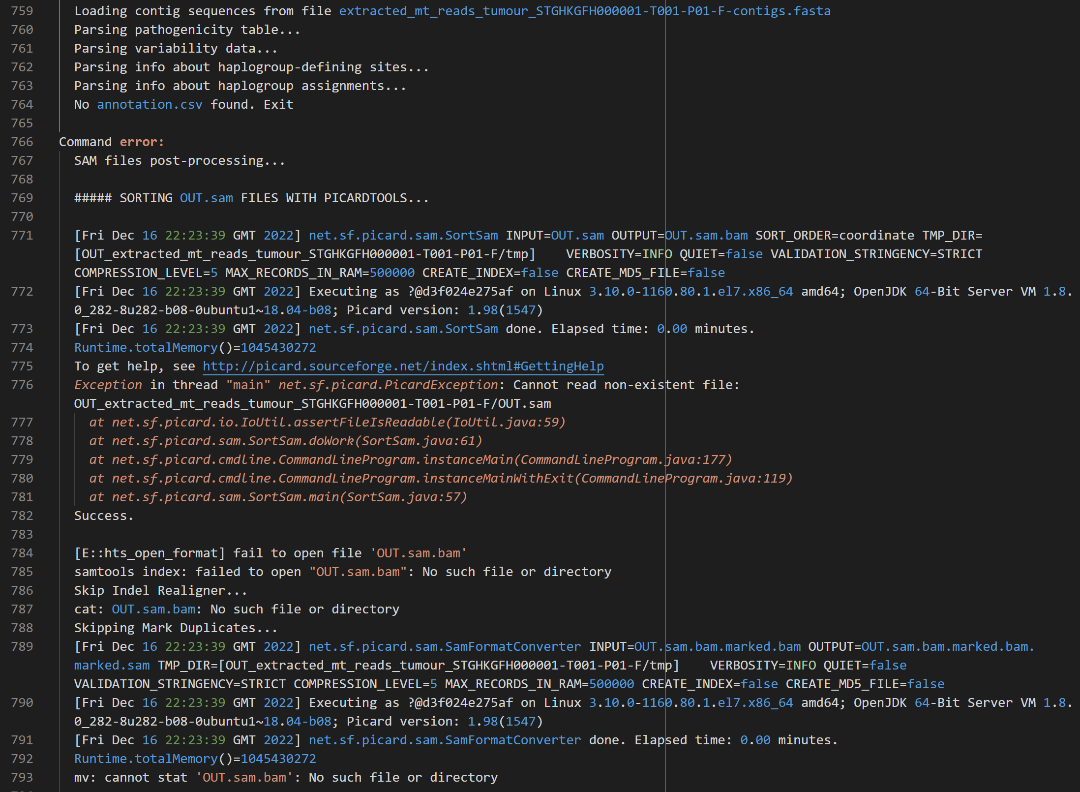 Error: align_mtDNA_MToolBox (2) terminated with an error exit status (1) - failed to open "OUT ...
