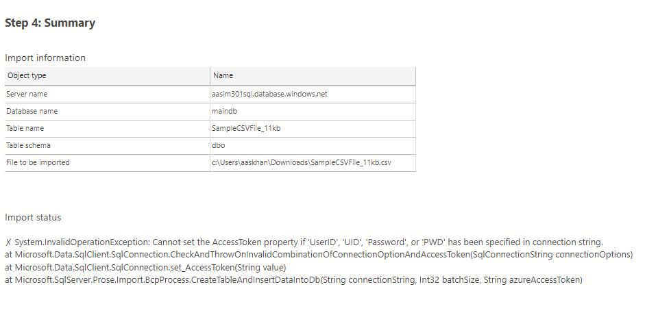 Import Extension Does Not Work When Sql Authentication Provider Is