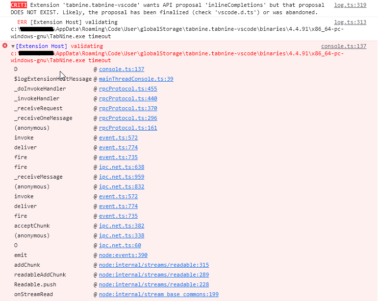 Extension fails to start - TabNine.exe timeout · Issue #900 · codota/tabnine-vscode · GitHub