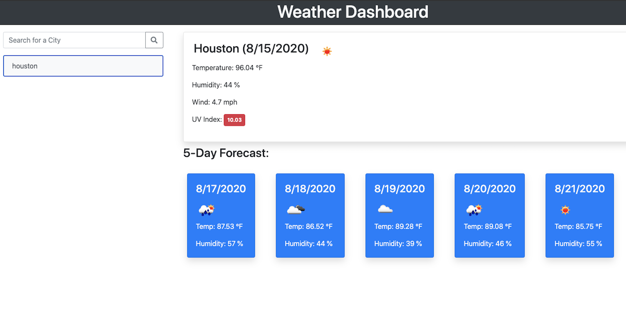GitHub - LarraineG/WeatherDashboard: Simple weather application
