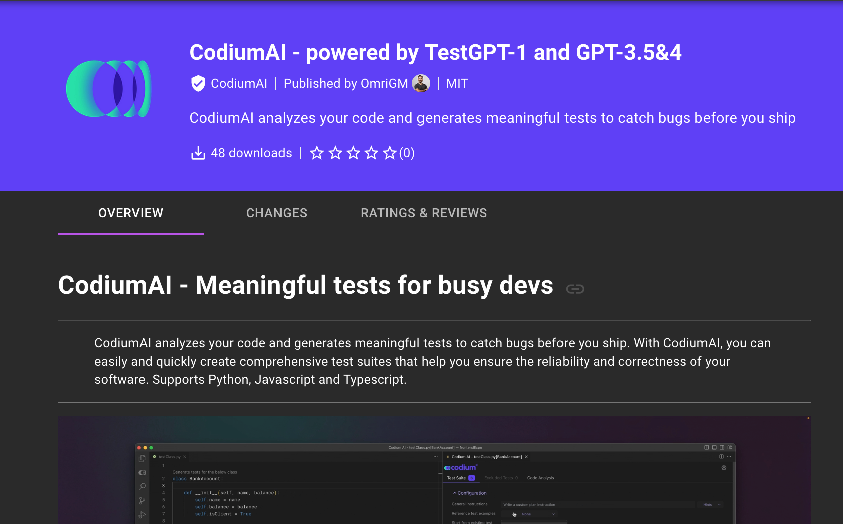 Claiming namespace CodiumAI (Omri Grossman) · Issue #1795 · EclipseFdn/open-vsx.org · GitHub