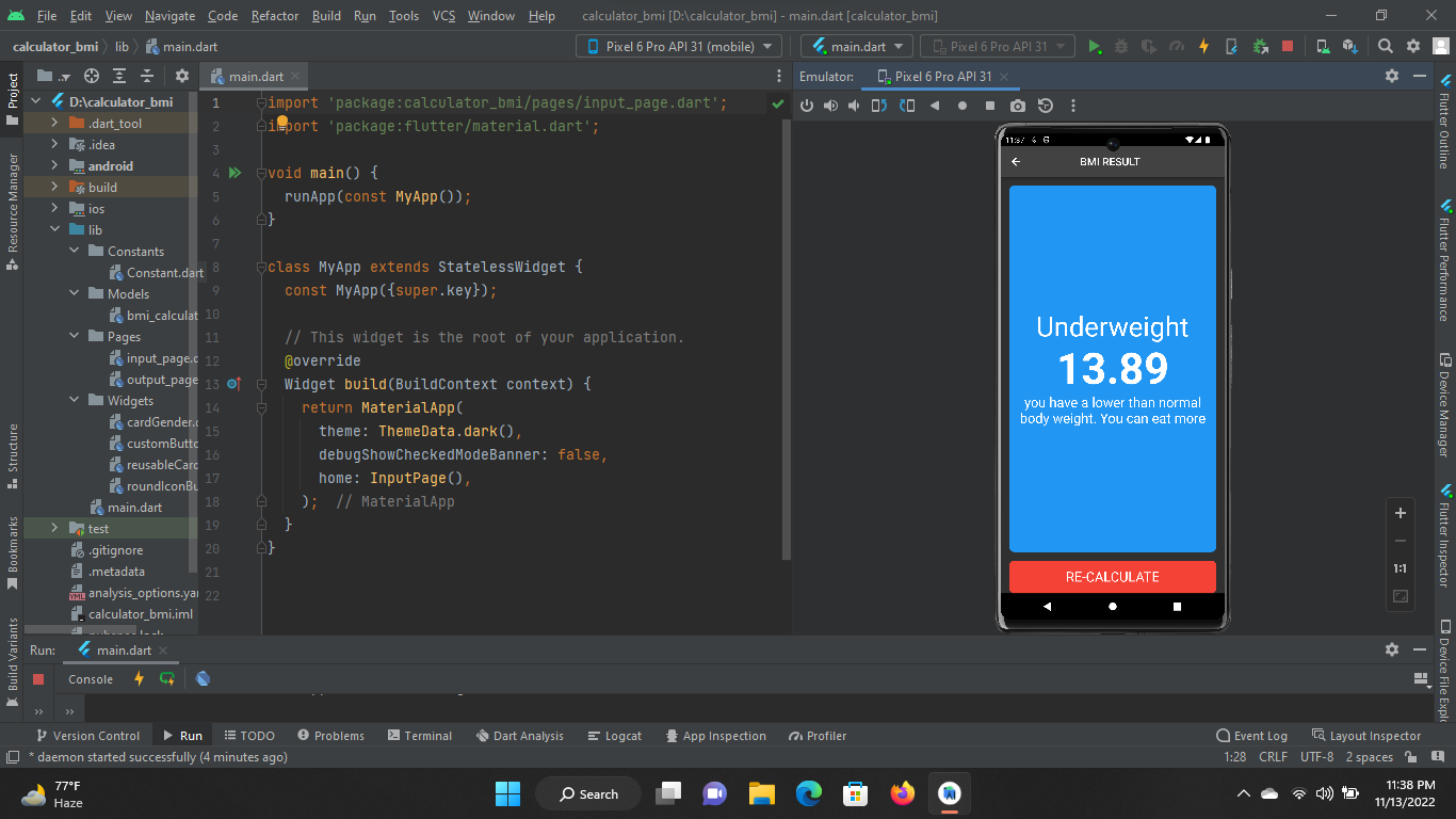 Github Shabbir17 Bmi Calculator Live Project 1 Flutter Themes 2 Refactor Flutter Widgets