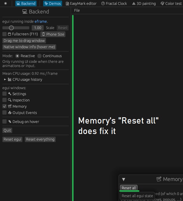 Backend panel's "Reset everything" button not resetting everything · Issue #3254 · emilk/egui ...
