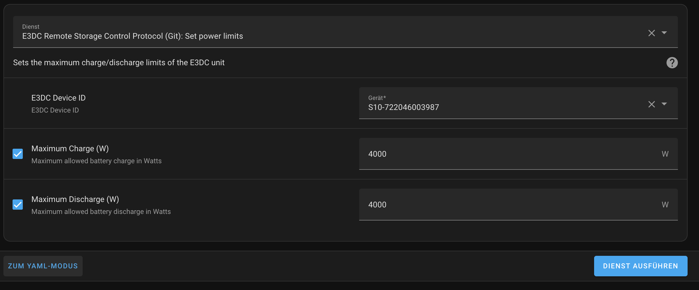 e3dc_service: set_power_limits: Issue "Unkown device" and "Device ...