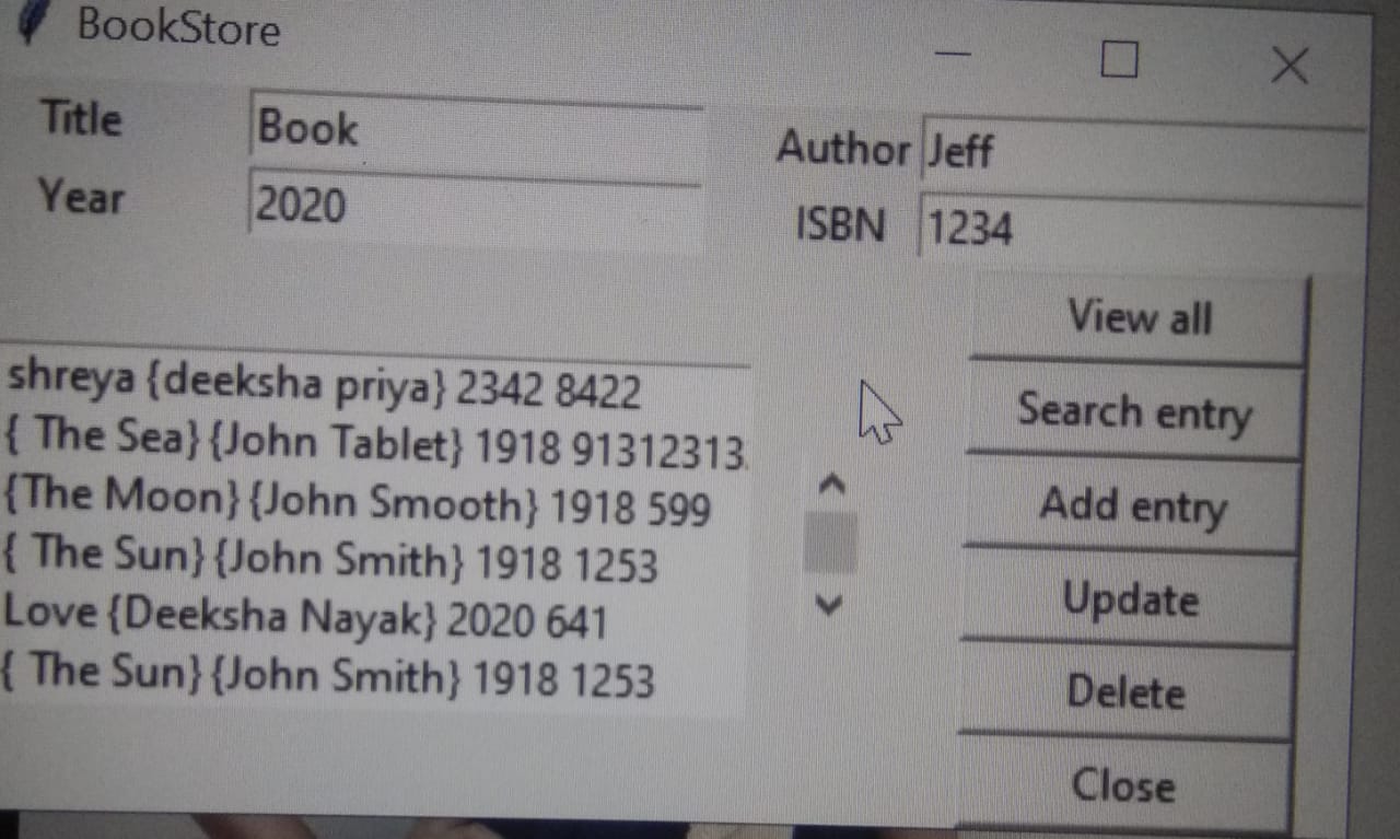 GitHub - DeekshaPriyamvada/Bookshop_Database: Tkinter library is used.