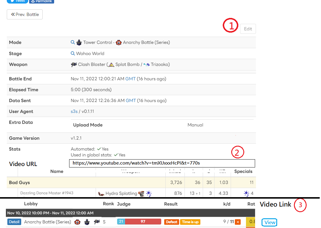 [S3] Allow to edit in detail page to add Live Video Link to each Battle (Youtube or Twitch ...