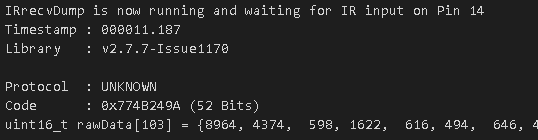 recv unknown encoding! · Issue #1170 · crankyoldgit/IRremoteESP8266 · GitHub