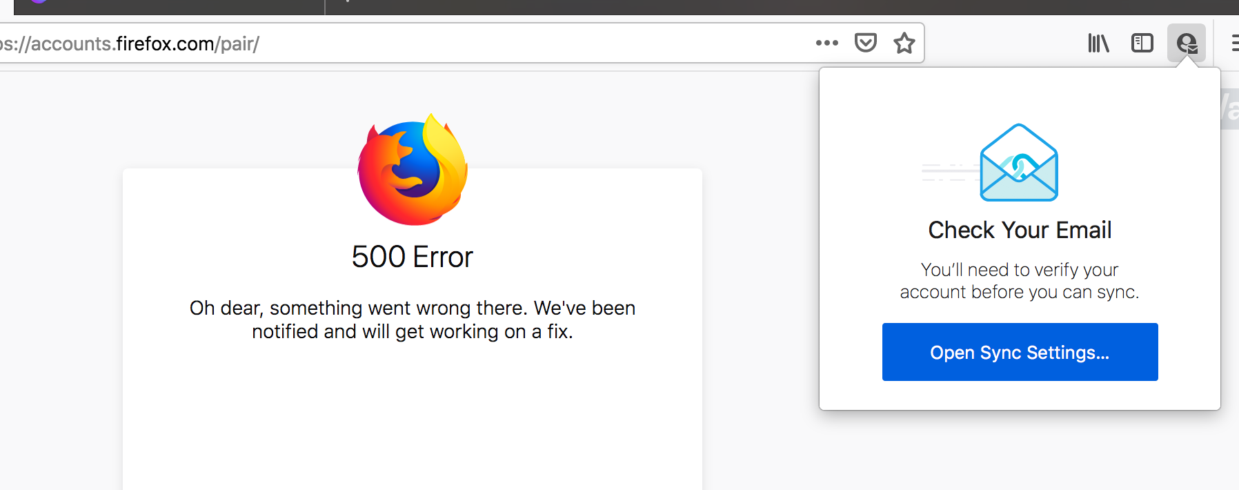 firefox.com/pair throws 500 error when account unverified · Issue #923 · mozilla/fxa · GitHub