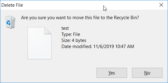 'Move to Recycle Bin' > select 'No' -- "Delete Fail" dialog seems ...