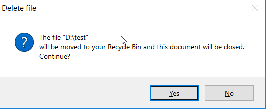 'Move to Recycle Bin' > select 'No' -- "Delete Fail" dialog seems ...