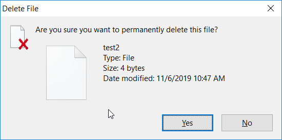 'Move to Recycle Bin' > select 'No' -- "Delete Fail" dialog seems ...