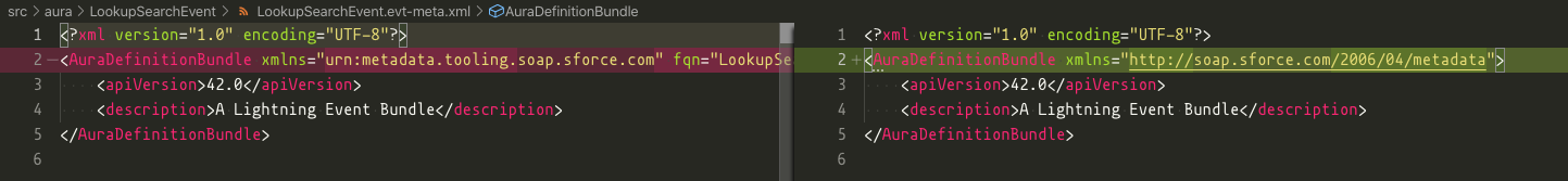 Mismatch of xml namespace in Aura component bundles before/after save ...