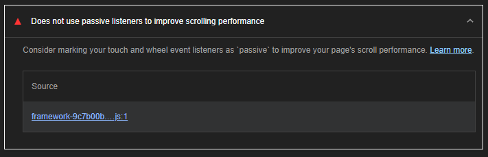 Does not use passive listeners to improve scrolling performance · Issue ...
